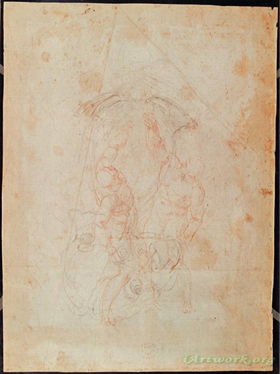 Michelangelo Buonarroti Study of Two Male Figures Red Chalk on Paper ...